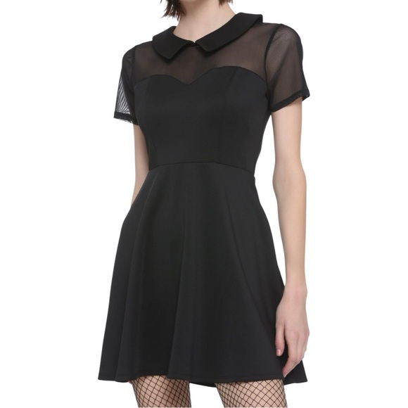 Hot Topic | Dresses | Hot Topic Goth Black Collared Mesh Panel Skater ...